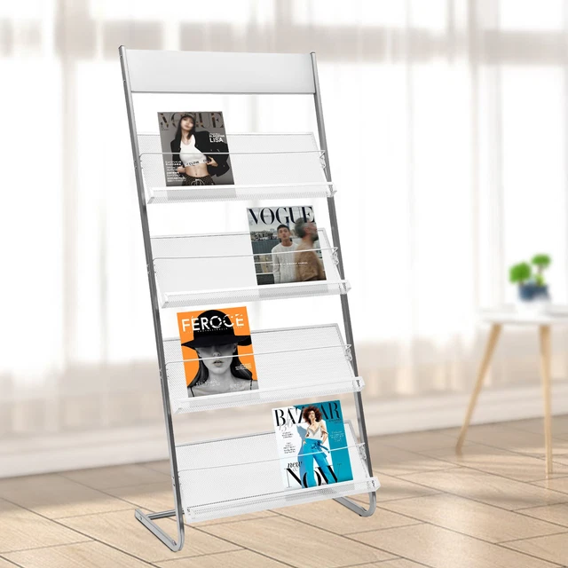 4 TIERS NEWSPAPER Rack Magazine Stand Literature Holder Book Magazine ...