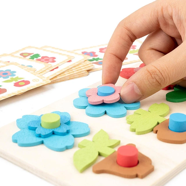 WOODEN FLOWER STACKING Puzzle Set Learning Toys for Preschool Boys ...
