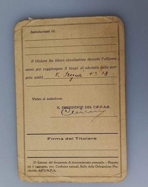 TESSERA DI RICONOSCIMENTO Umpa Pola 1939 EUR 33,60 - PicClick IT