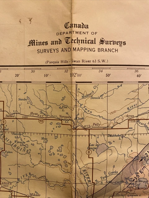 VINTAGE AERONAUTICAL MAP 1960 Broadview-Dauphin Saskatchewan Manitoba ...