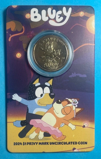 2024 BLUEY DOG $1 Dollar Privy Mark Coin Capsule on Card Carded MUM ...