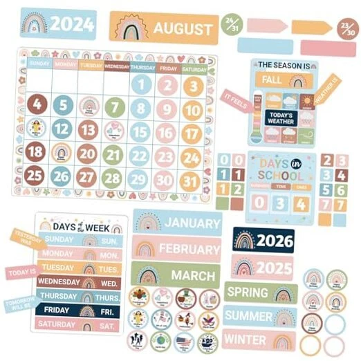 132 PCS BOHO Rainbow Bulletin Boards Calendar for Classroom Wall Décor ...