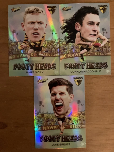 2024 AFL SELECT Footy Stars- Footy Heads- Hawthorn (3 Cards) Inc Breust ...