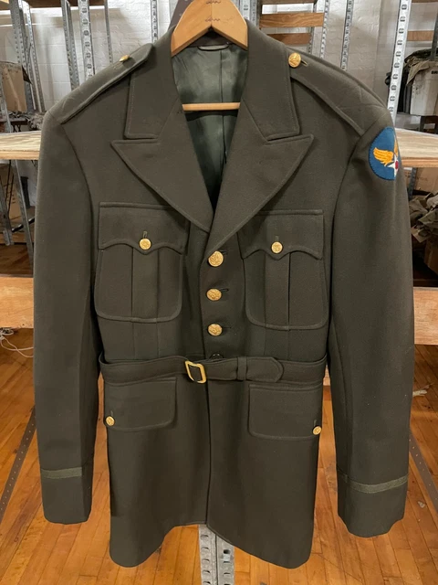 WWII US ARMY Air Corps Officer's Service Coat Dark OD Wool Elastique ...