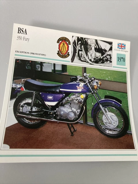 BSA PROTOTYPE 350 Fury 1970 carte moto de collection Atlas UK EUR 5,75 ...