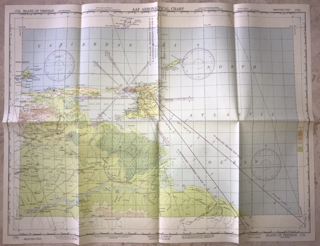 1944 RESTRICTED AIR Map AAF Aeronautical Chart Island Trinidad West ...