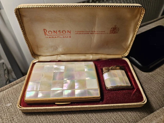 VINTAGE RONSON MOTHER-OF-PEARL Compact -Cigarette Case, Lighter Orig ...
