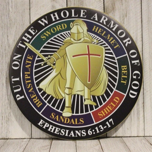 GIANT PUT ON the Whole Armor of God Round Tin Sign Christian Art Home ...