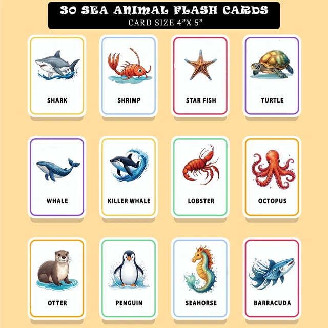 PRINTABLE SEA ANIMALS Flash Cards-Montessori-Inspired 30 Card Set for ...