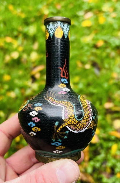 CHINESE ENAMEL CLOISONNE Vase Dragon Email Emaux Chanpleve Chine ...