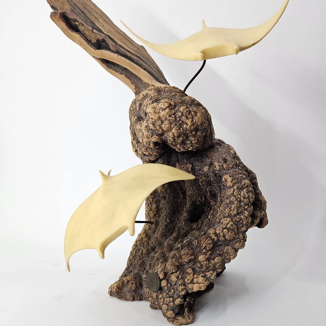 VINTAGE JOHN PERRY Manta Ray Sculpture on Burl Wood | Stamped | Ocean ...
