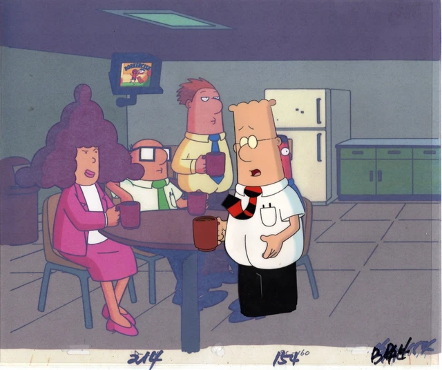 ORIGINAL DILBERT ANIMATION Cels: Giant DILBERT w/ Coffee Glossy ...