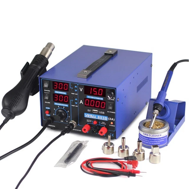 YIHUA-853D 3-IN-1 HOT Air Gun Soldering Station Repair SMD Rework ...