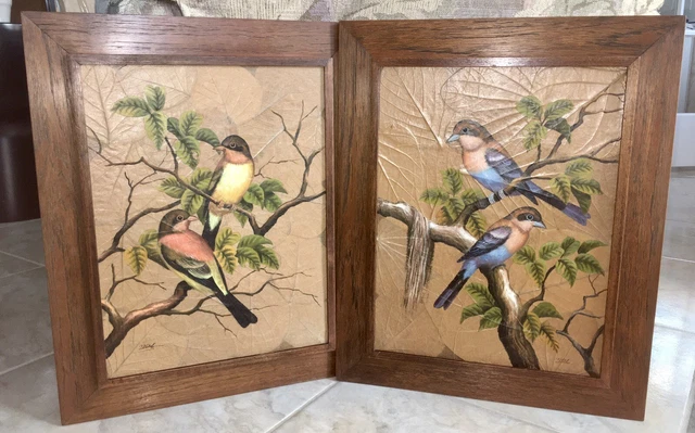 BIRDS IN OIL paintings on Ti Leaves, Signed Framed, 2 £81.86 - PicClick UK