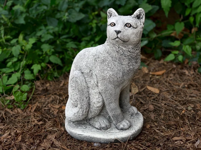 CEMENT CAT STATUE Cat garden figure Large stone cat Outdoor kitten ...