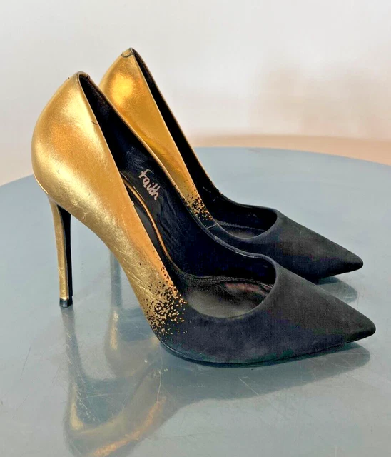 EMMERDALE: FAITH DINGLE'S black & gold stiletto shoes, Size 6 ...