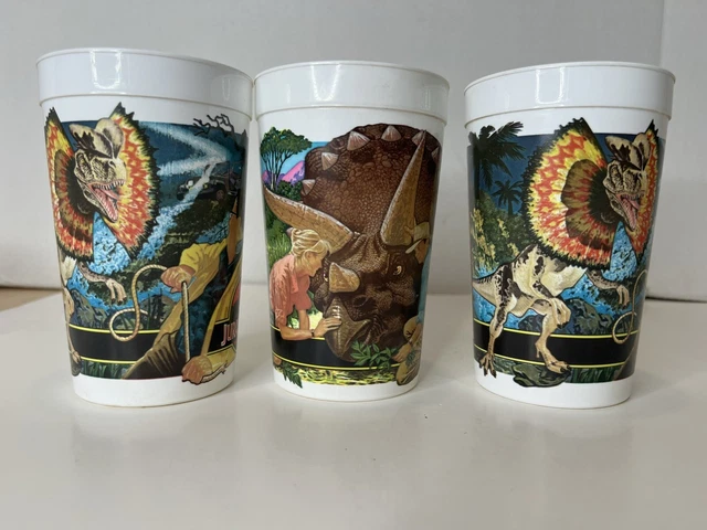VINTAGE JURASSIC PARK McDonalds Plastic Cups 1992 Lot of 3 Collectors ...