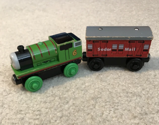 RARE THOMAS FRIENDS Hard At Work Percy Sodor Mail Car Wooden Railway ...