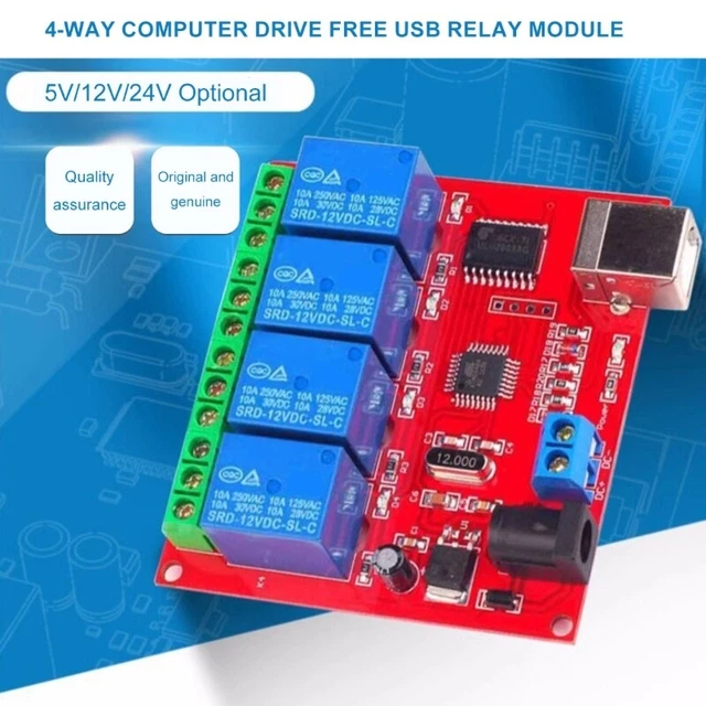 USB 4 CHANNEL 5V 12V 24V Relays Board Intelligent Controller for PC ...