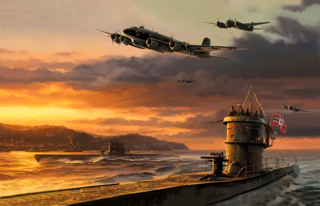 WW2 GERMAN KRIEGSMARINE Red Devil U-Boat Submarine Dusk Mission Picture ...