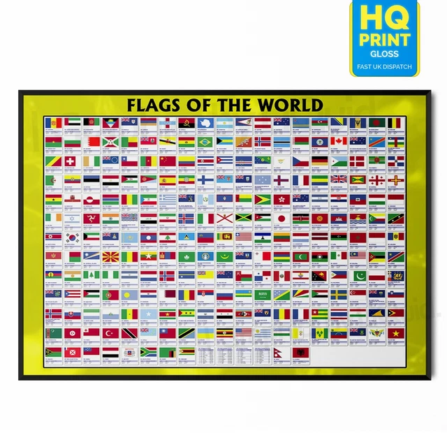 WORLD FLAGS POSTER Kids Gift School Educational Geography Print A5 A4 ...