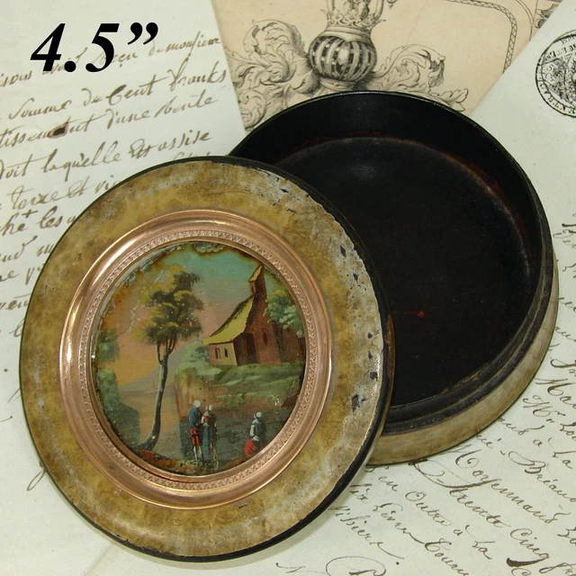 LG ANTIQUE VICTORIAN Era Papier Mache 4 3/8" Table Snuff Box, HP ...