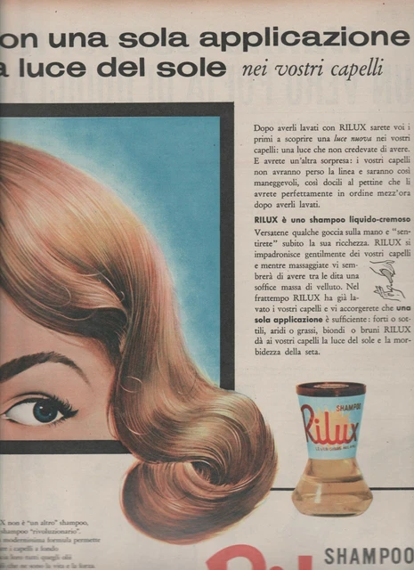 SHAMPOO RILUX LEVER Gibbs Pubblicita' Advertising Del 1956 Cm. 34,5 X ...