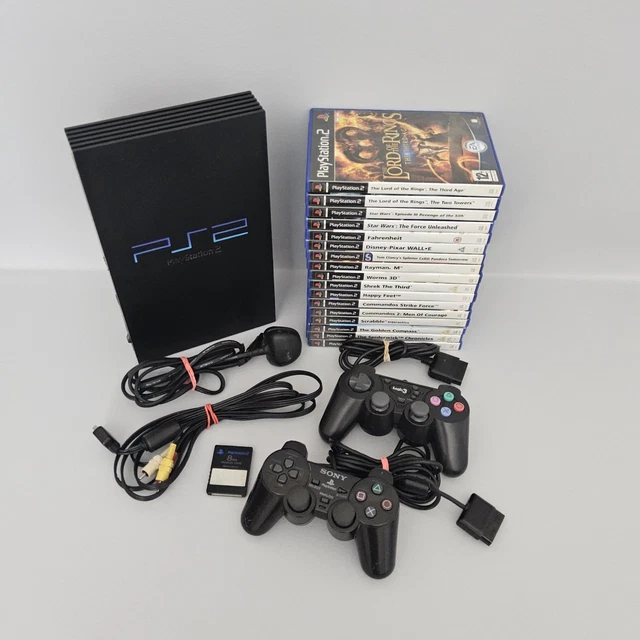 SONY PLAYSTATION 2 ps2 fat black console bundle with 2 controllers & 17 ...