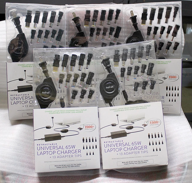 LOT OF 5 Retrak Retractable Universal Laptop Charger 65-Watt ...