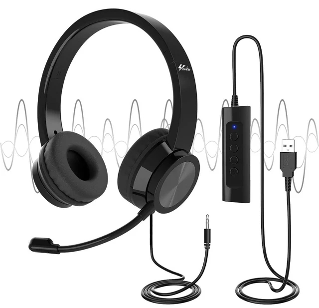 USB HEADSETS WITH Microphone, U17D 3m Length Noise Cancelling Headset ...