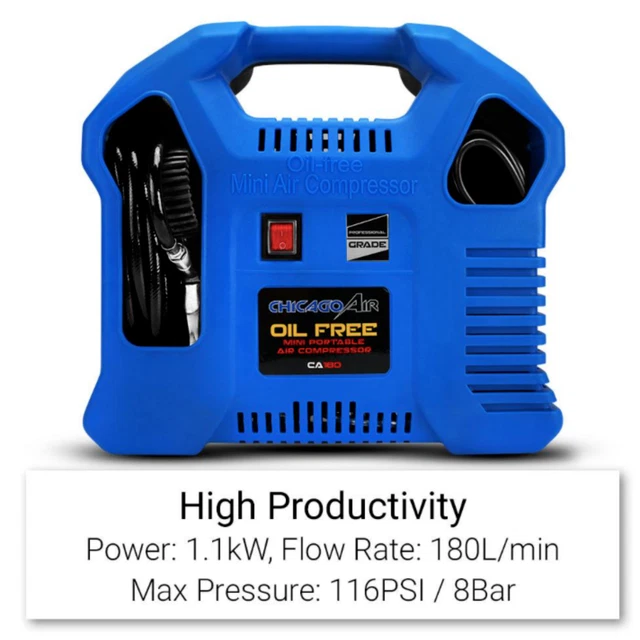 CHICAGO AIR MINI Portable Air Compressor 180L/min 116PSI 240V Oil Free ...