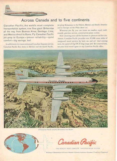 1960 PUBLICITÉ'VINTAGE CANADIAN Pacific Airlines Jet Prop Britannia ...