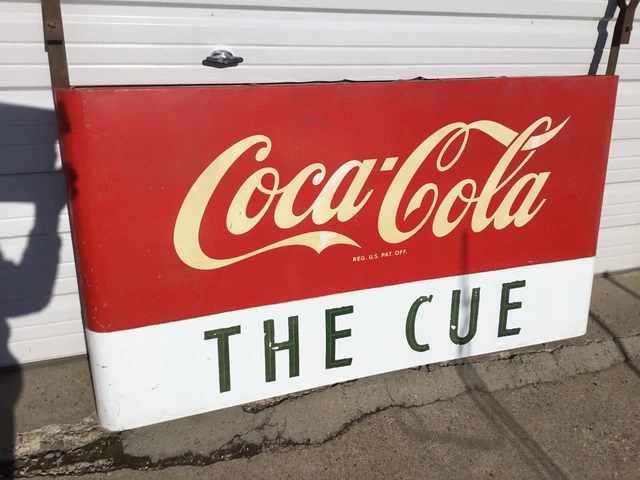 RARE 1940S HUGE Coca Cola Hanging Sign Double Sided The Cue painted ...