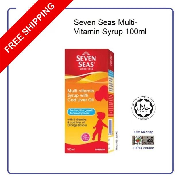 SEVEN SEAS MULTIVITAMIN Syrup 100ml Cod Liver Oil DHA Orange Flavour ...