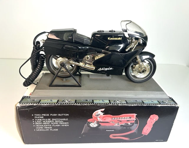 VINTAGE BLACK KAWASAKI Ninja Motorcycle Telephone Phone w/cords & box ...