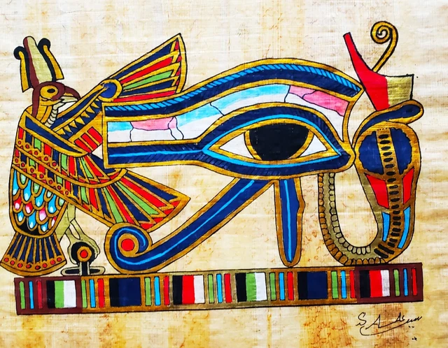 ANCIENT EGYPTIAN PAPYRUS PAINTING on Handmade Paper SIGNED Eye Horus ...