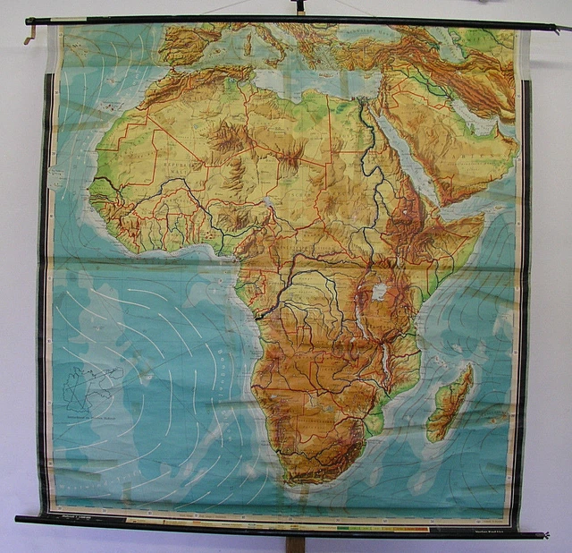 SCHOOL WALL MAP Africa Africa Physical Map 184x190c~1965 Vintage Poster ...