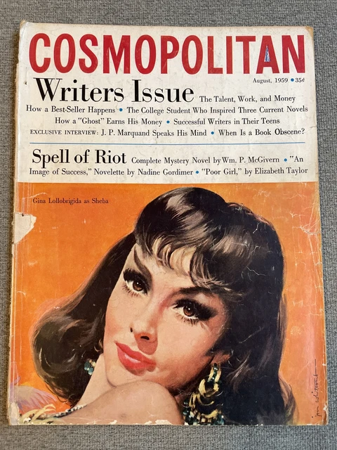 COSMOPOLITAN MAGAZINE AUGUST 1959 Writers issue with GINA LOLLOBRIGIDA ...