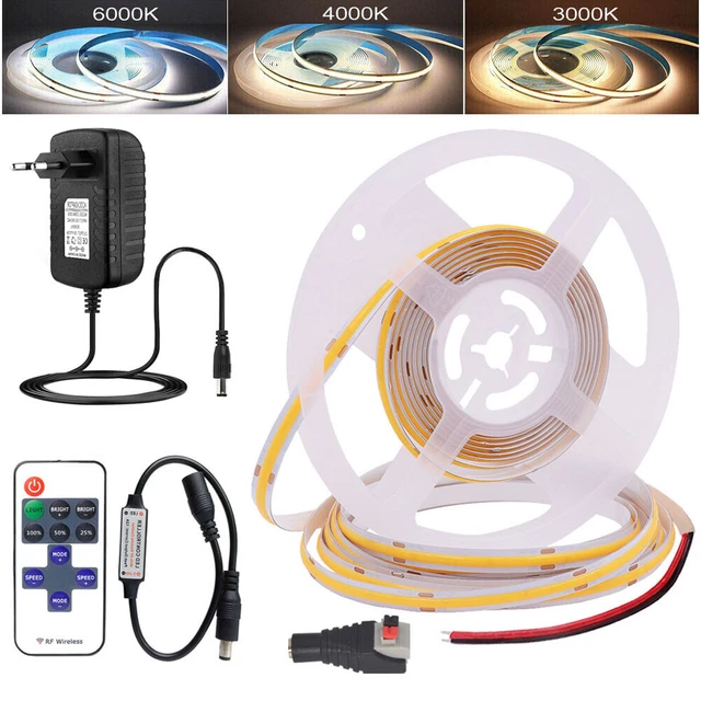 RUBAN LED COB Bande Lumineuse COB avec Alimentation et Télécommande ...
