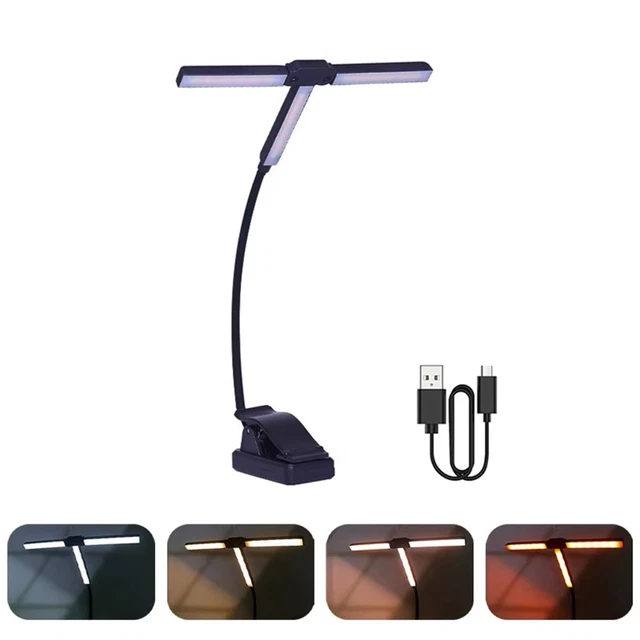 TRI-HEAD LED CLIP-ON Book Light 4 Color Modes Adjustable Night Light ...