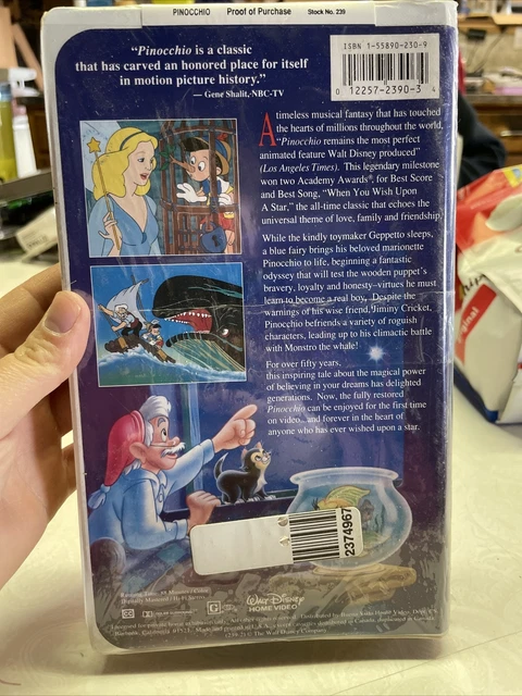 PINOCCHIO WALT DISNEY VHS 1985 clapetshell non ouvert scellé en usine ...