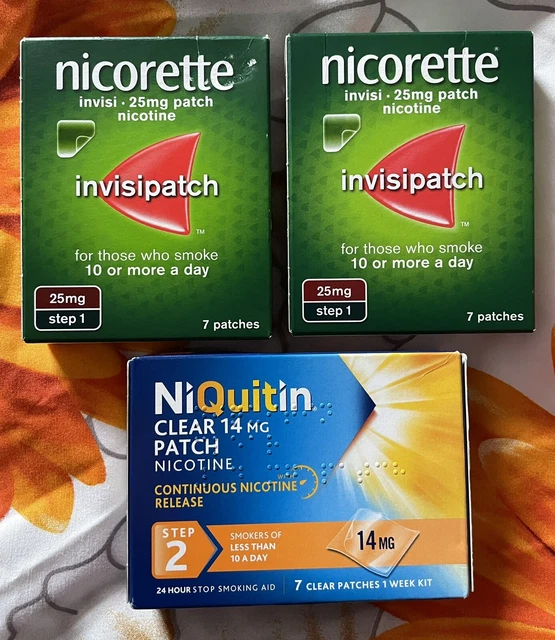NICORETTE STEP 1 Invisi 25mg Nicotine Patches, 2 X Pack of 7 And Step 2 ...