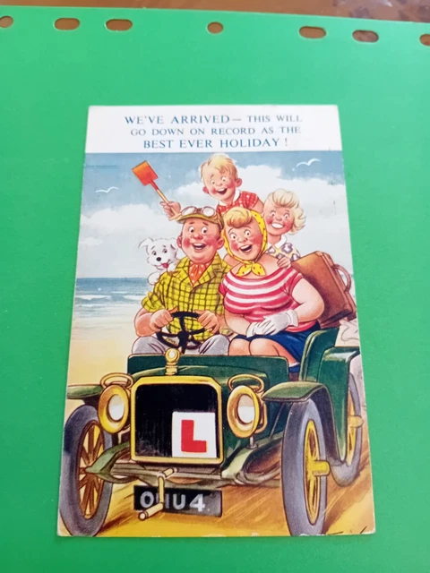 BAMFORTH COMIC POSTCARD 1895 Black Triangle Vintage Car Family Busty ...