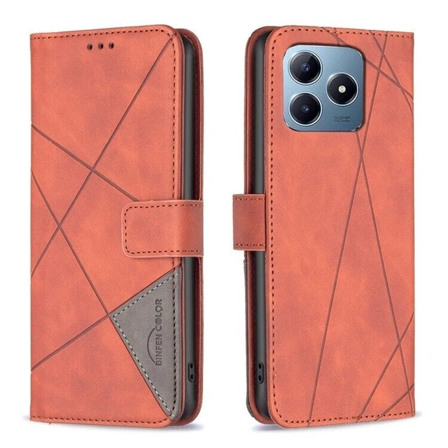 FOR REALME C61 / C63 Magnetic Buckle Rhombus Texture Leather Phone Case ...