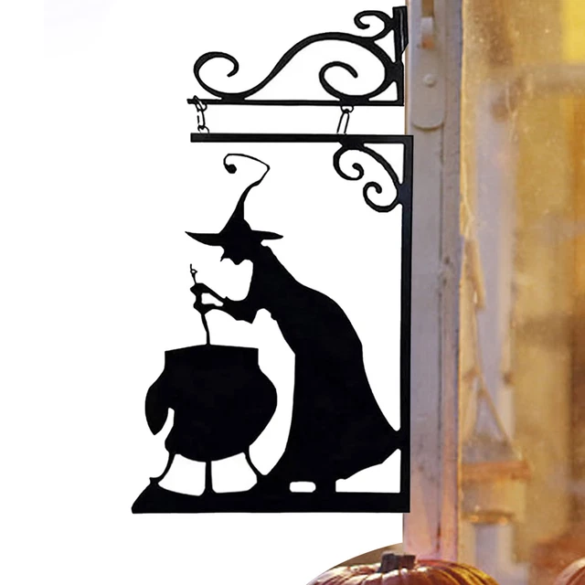 WITCHES CAULDRON SILHOUETTE Garden Metal Corner Sign Porch Wall Mounted ...