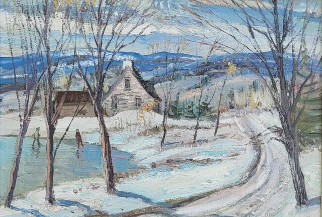 SYDNEY BERNE 1921-2013 Canadian Artist Quebec Winter Farm Skating Oil ...