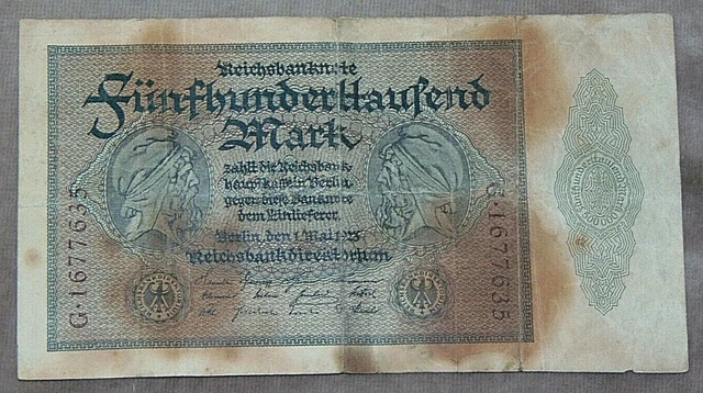 GELDSCHEINE, BANKNOTEN, 1 Reichsbanknote Fünfhunderttausend Mark, 1923 ...