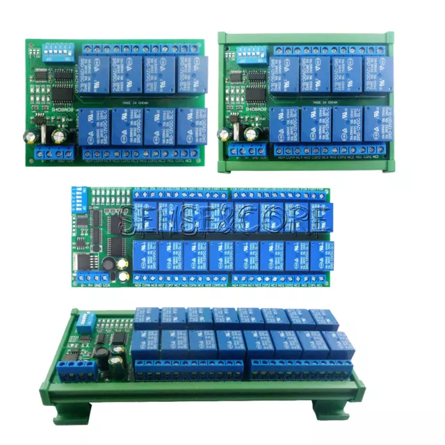 DC12V 8/16CHANNEL RS485 Relay Module Modbus RTU PLC Expaning Board DIN Rail Case EUR 20,22 ...