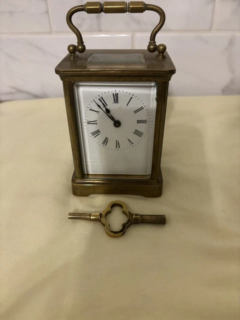 ANTIQUE CARRIAGE CLOCK & Key in Good Untouched Condition & Working ...
