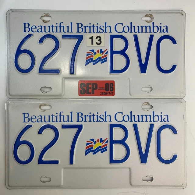 627 BVC SEP 2006 September Matching Pair of BC British Columbia License ...